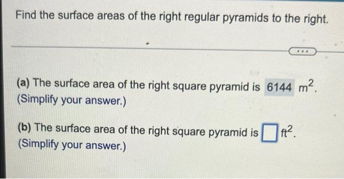 Solved Find the surface areas of the right regular pyramids | Chegg.com