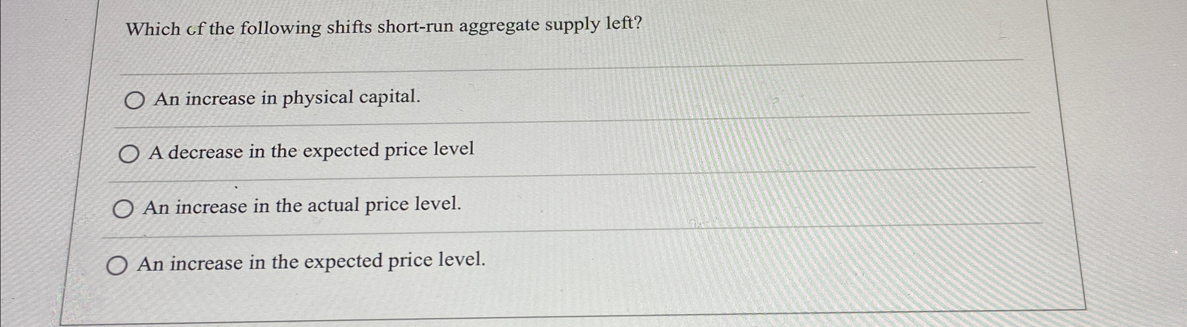 Solved Which cf the following shifts short-run aggregate | Chegg.com