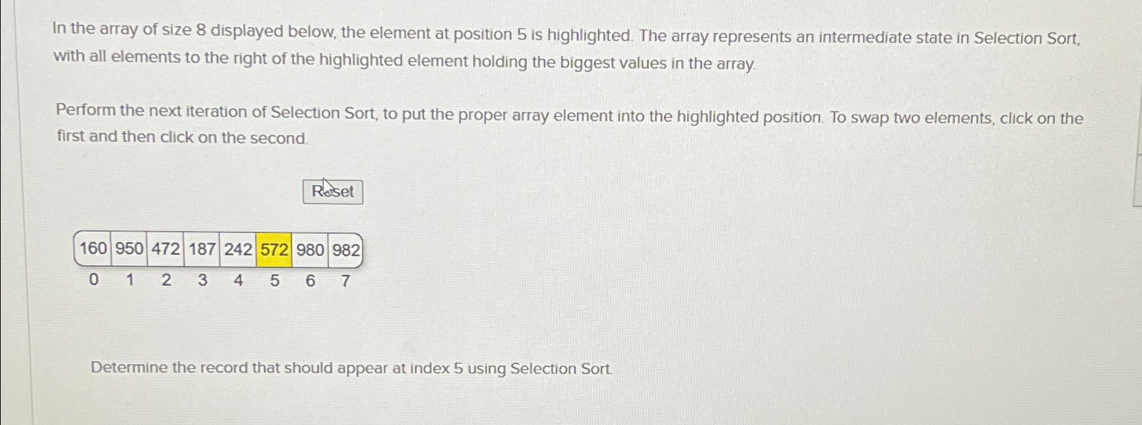 Solved In the array of size 8 ﻿displayed below, the element | Chegg.com