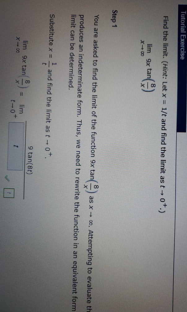 Solved Tutorial Exercise Find the limit. (Hint: Let x = 1/t | Chegg.com