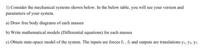 Solved 1) Consider the mechanical systems shown below. In | Chegg.com