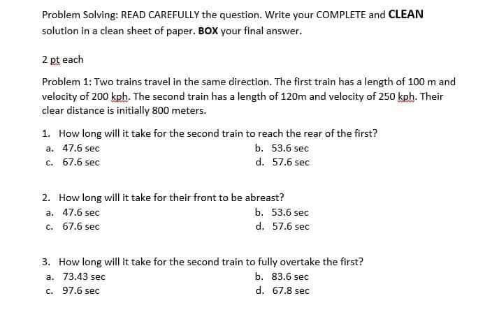 Solved Problem Solving: READ CAREFULLY the question. Write | Chegg.com