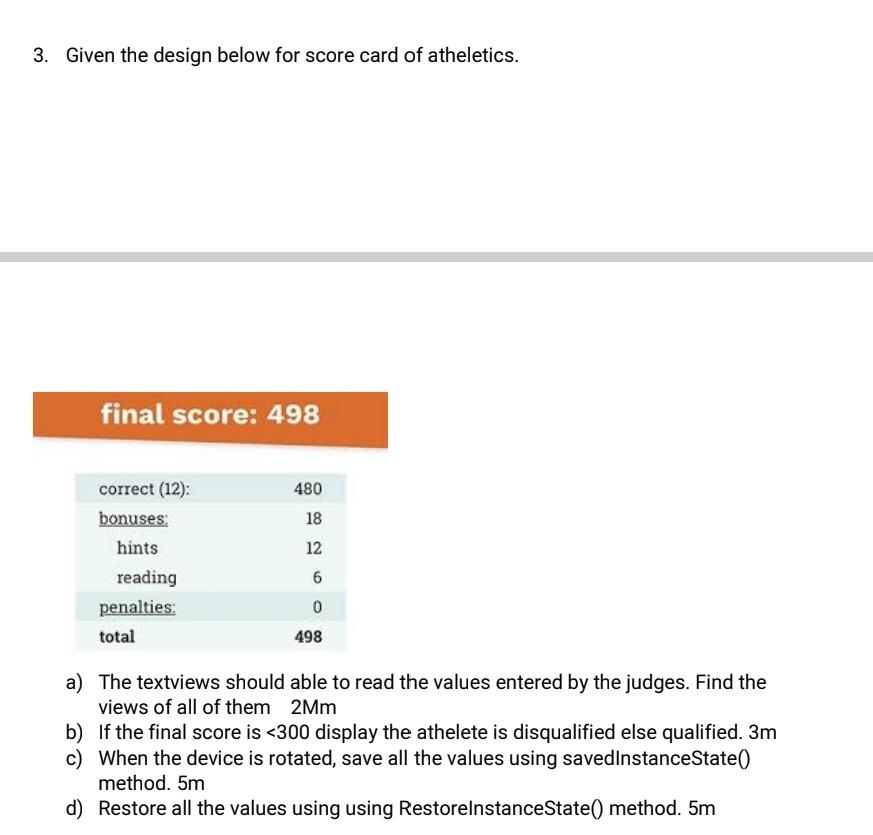 Solved 3. Given the design below for score card of | Chegg.com