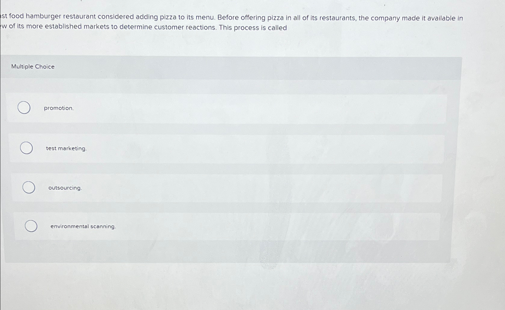 Solved Ist food hamburger restaurant considered adding pizza | Chegg.com