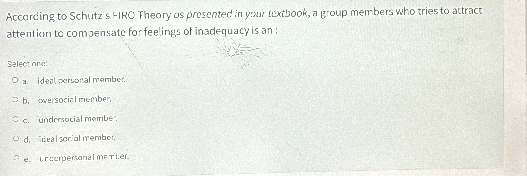 Solved According to Schutz's FIRO Theory as presented in | Chegg.com
