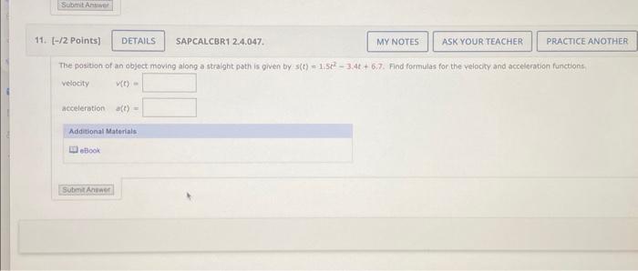 Solved The position of an object moving along a straight | Chegg.com