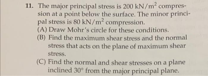 Solved 11. The major principal stress is 200kN/m2 | Chegg.com