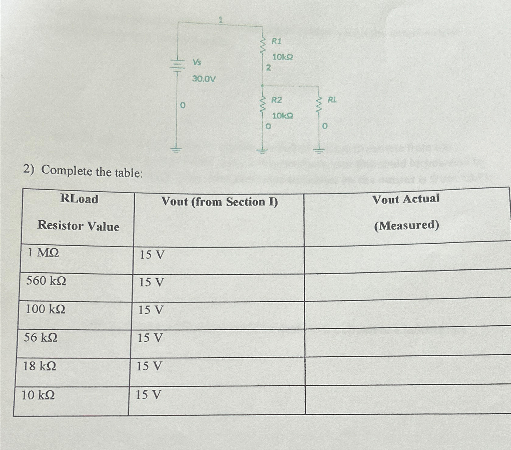 Complete the table:\table[[\table[[RLoad],[Resistor | Chegg.com