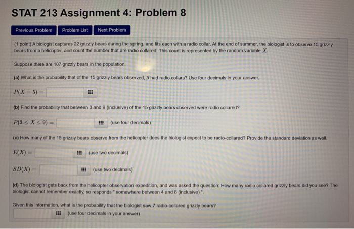 Solved Stat 213 Assignment 4 Problem 8 Previous Problem 