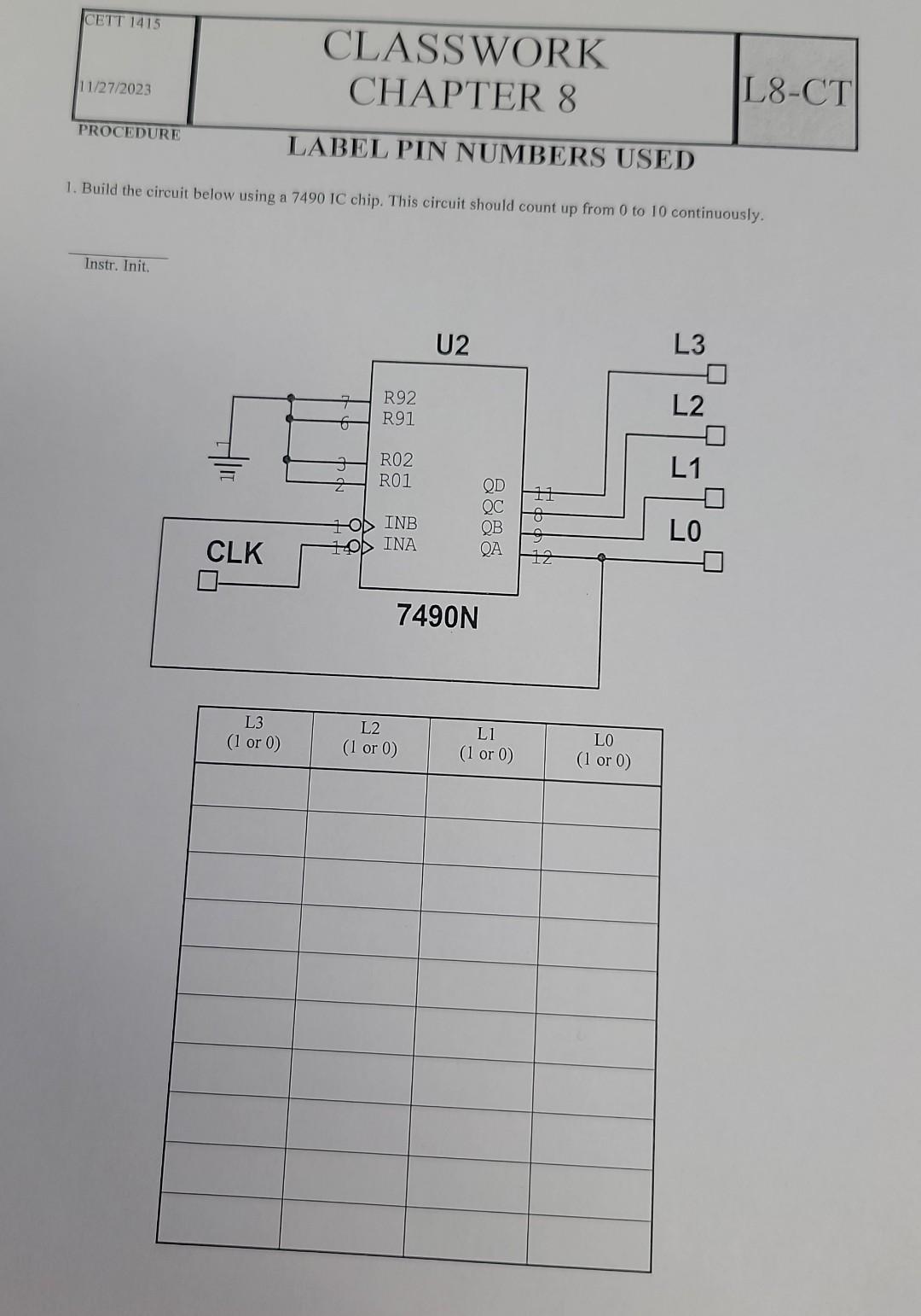 Solved 1. Build the circuit below using a 7490 IC chip. This | Chegg.com