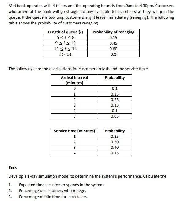 Solved Develop a 1-day simulation model to determine the | Chegg.com