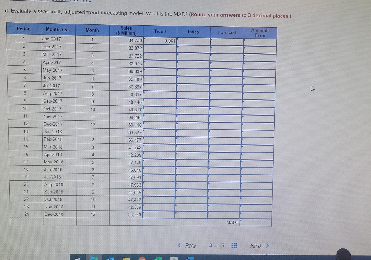 Solved The following data report total, monthly U.S. | Chegg.com