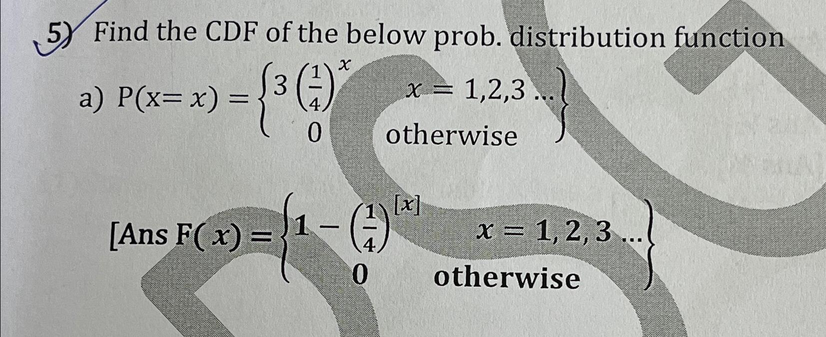 Solved Find the CDF of the below prob. distribution | Chegg.com
