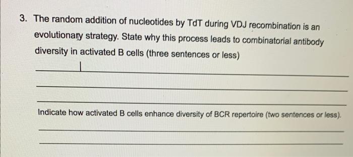 Solved The random addition of nucleotides by TdT during VDJ | Chegg.com