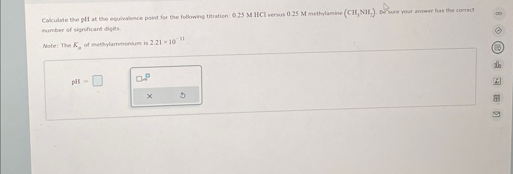 Solved Calculate the pH ﻿at the equivalence point for the | Chegg.com