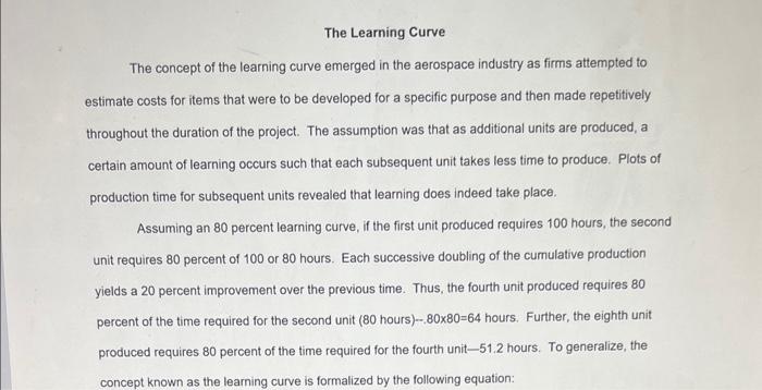 Solved The Learning Curve The concept of the learning curve | Chegg.com