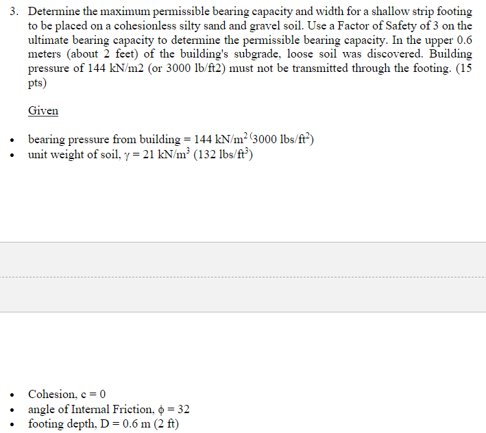 Solved Determine the maximum permissible bearing capacity | Chegg.com