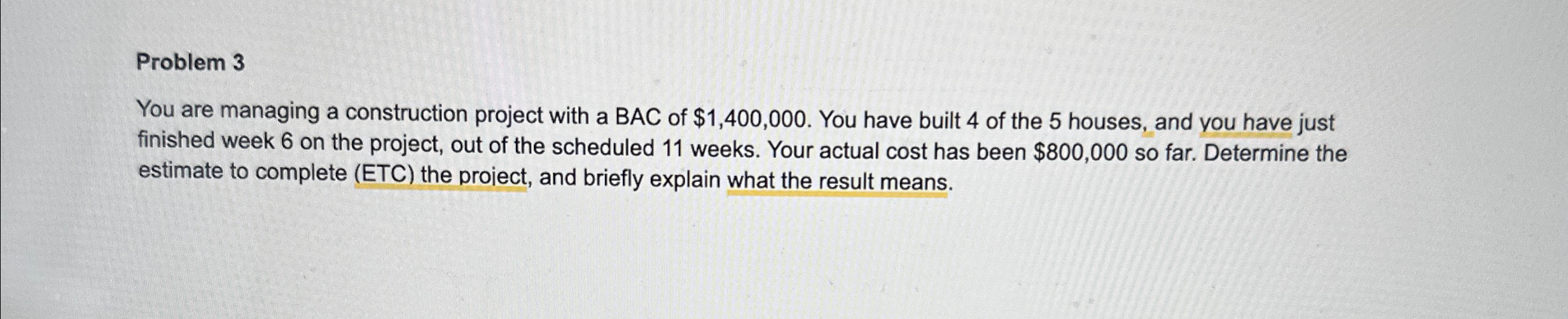Solved Problem 3You are managing a construction project with | Chegg.com
