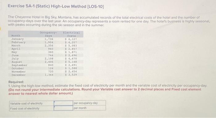 Solved Exercise 5A-1 (Static) High-Low Method [LO5-10] The | Chegg.com