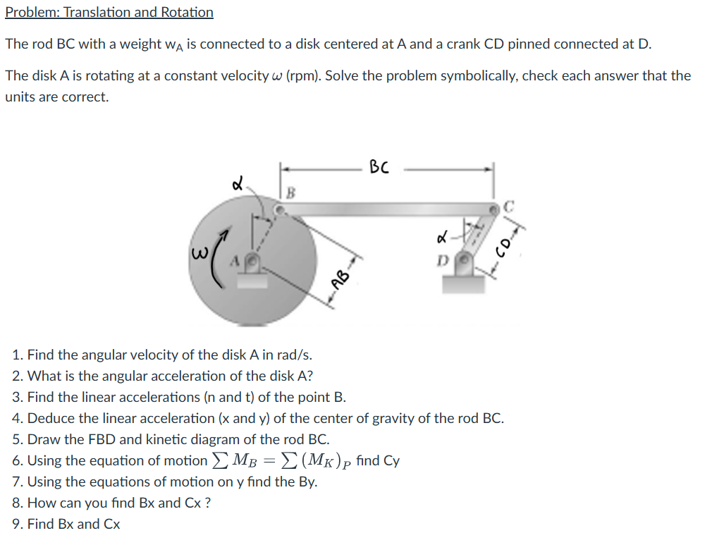 Solved Problem: Translation and Rotation The rod BC with a | Chegg.com