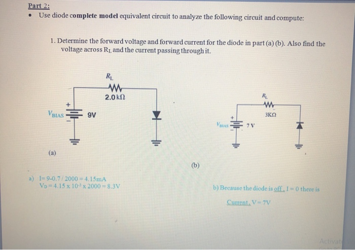 Solved Part 2: Use diode complete model equivalent circuit | Chegg.com