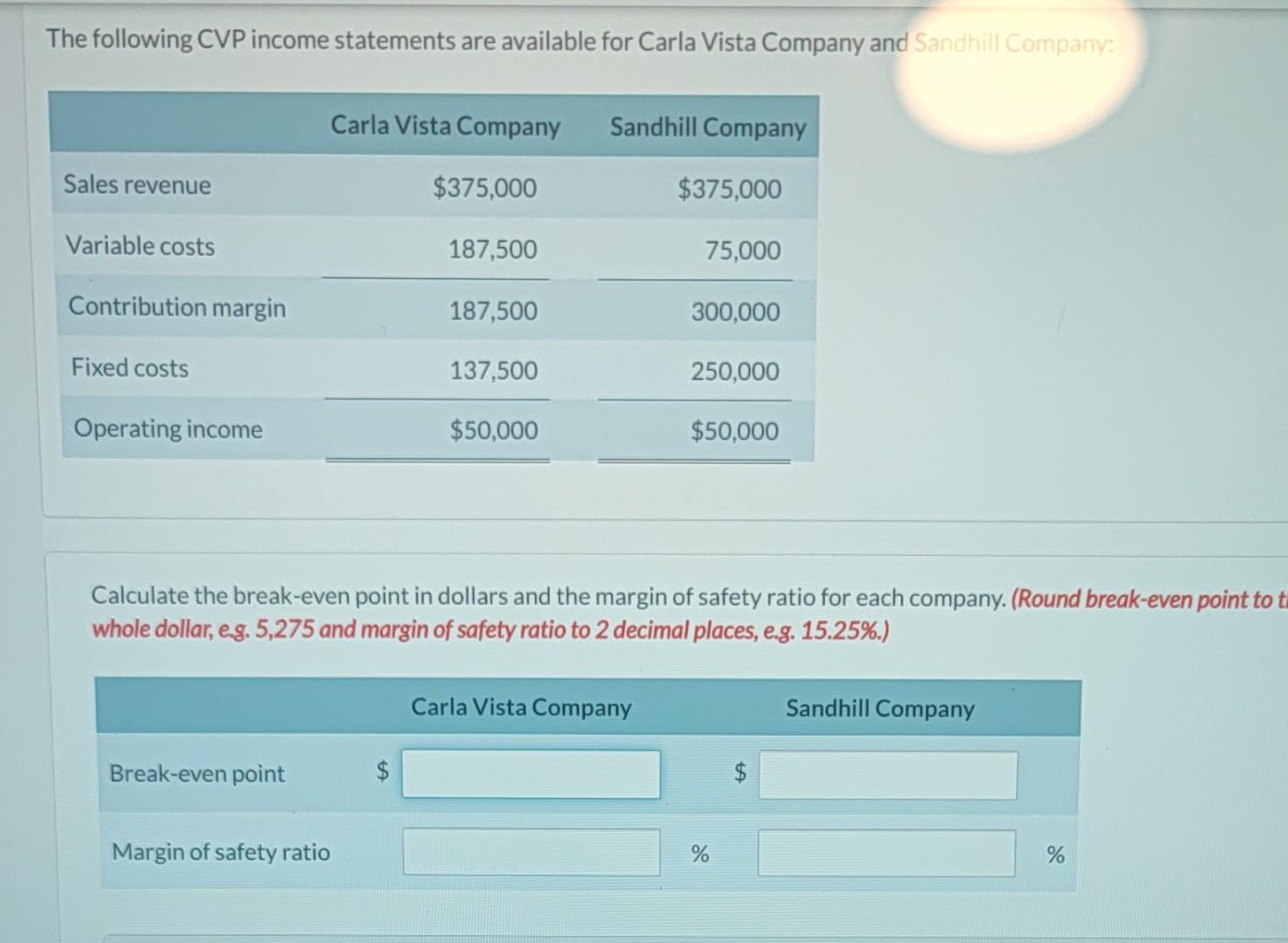 Solved The following CVP income statements are available for | Chegg.com