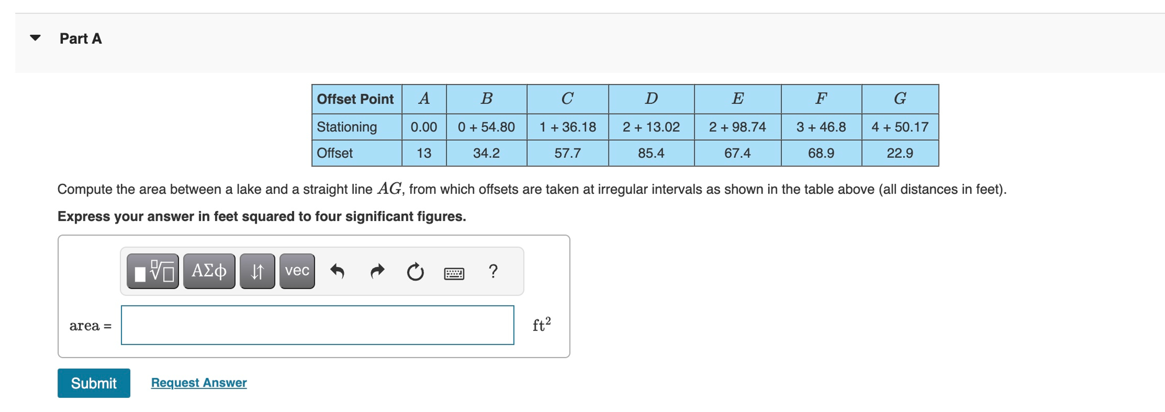 Solved Part ACompute the area between a lake and a straight | Chegg.com