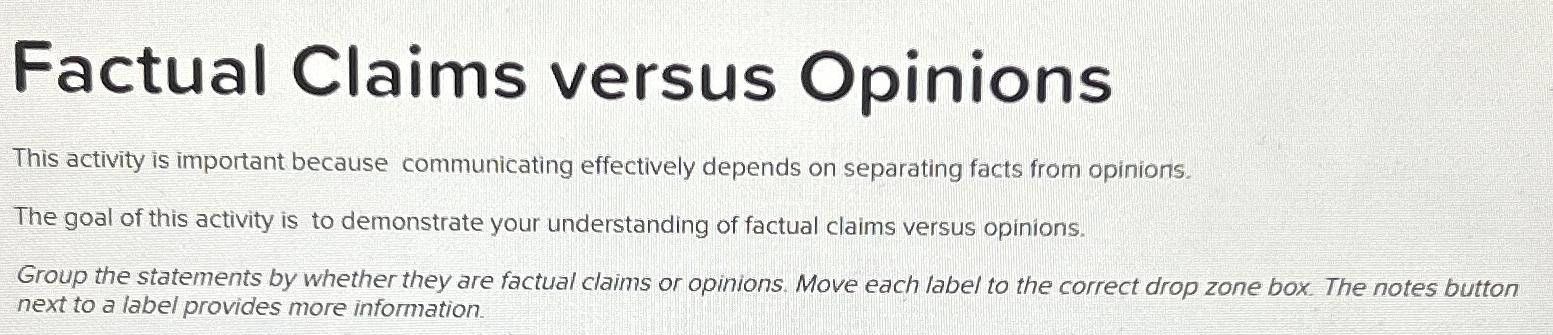 Solved Factual Claims versus OpinionsThis activity is | Chegg.com