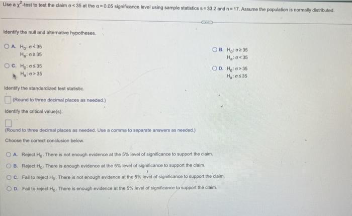 Solved Use a x2-test to test the claim σ