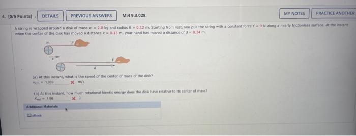 Solved String is wrabped arcond a disk of mass m=2.0 kg and | Chegg.com