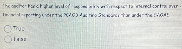 Solved The auditor has a higher level of responsibility with | Chegg.com