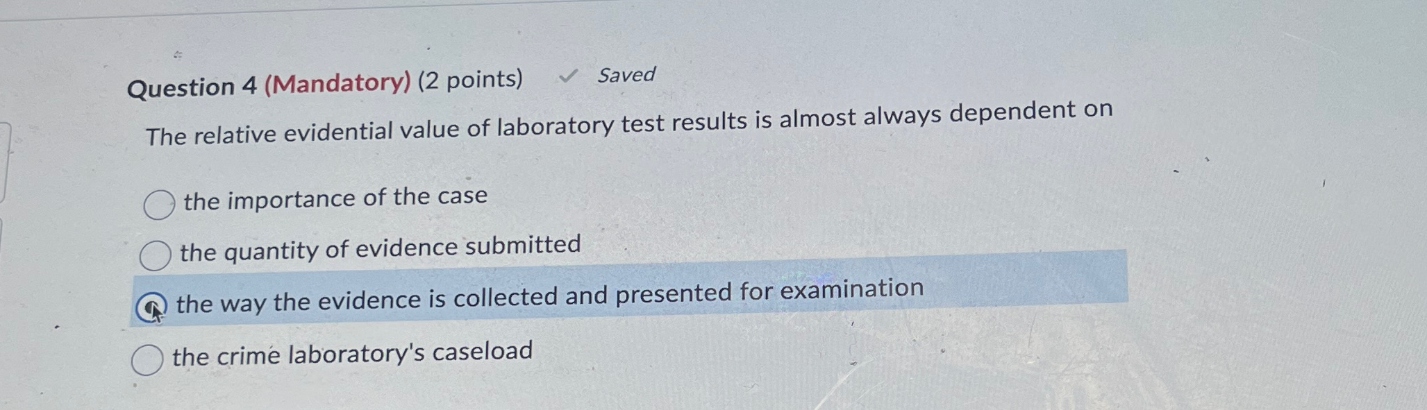 Solved Question 4 (Mandatory) (2 ﻿points) ﻿SavedThe | Chegg.com