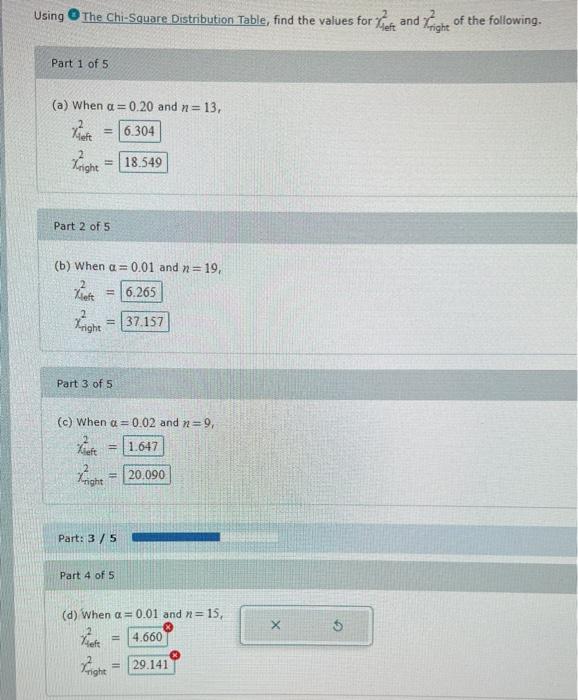 Solved Using The Chi-Square Distribution Table, find the | Chegg.com