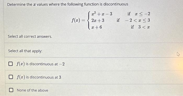 Solved Determine the x values where the following function | Chegg.com