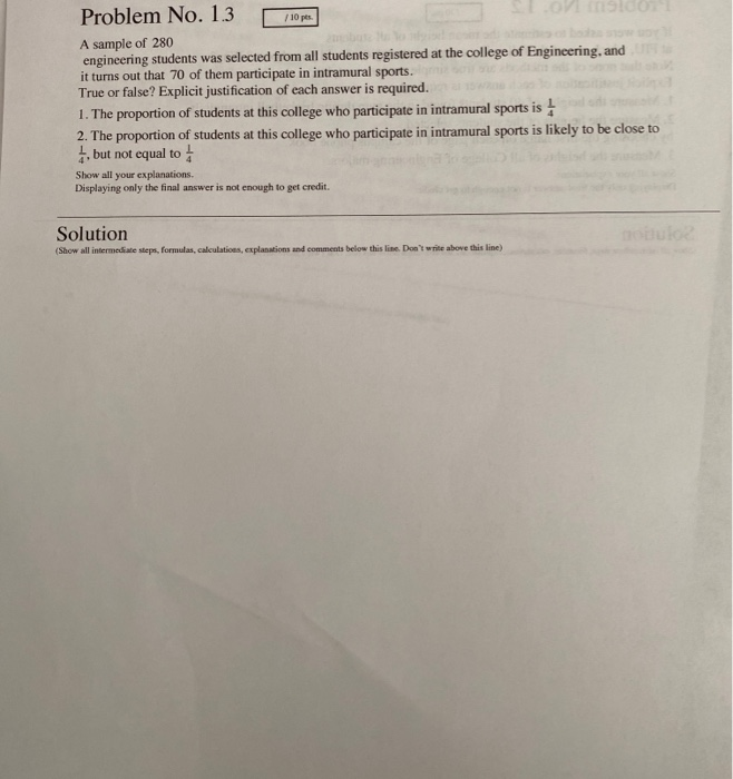 Solved 10 pes Problem No. 1.3 A sample of 280 engineering | Chegg.com