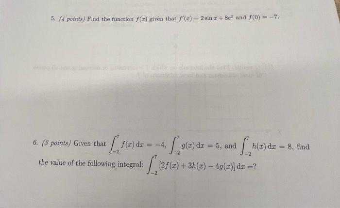 Solved 5. (4 points) Find the function f(x) given that | Chegg.com