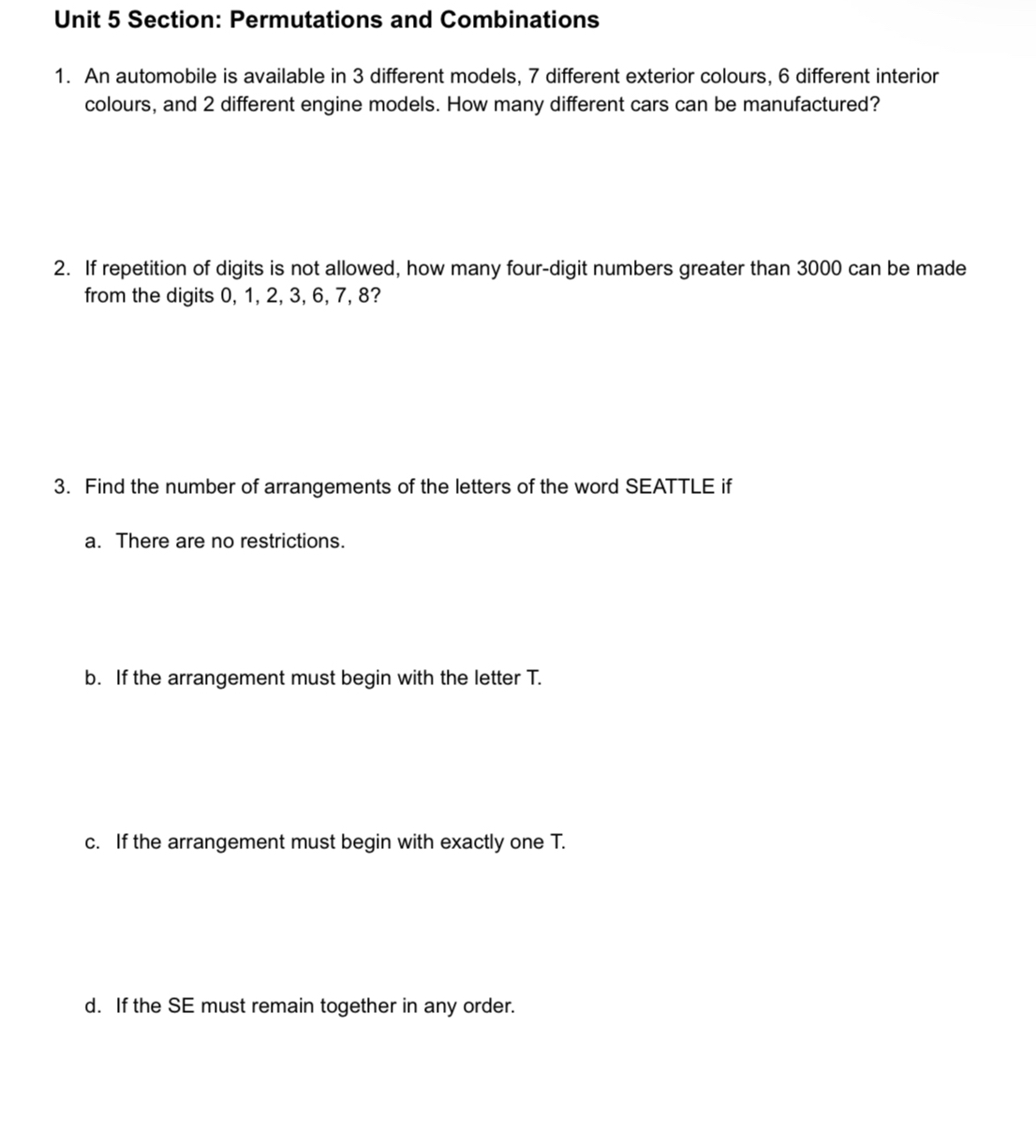Solved Unit 5 ﻿Section: Permutations and CombinationsAn | Chegg.com