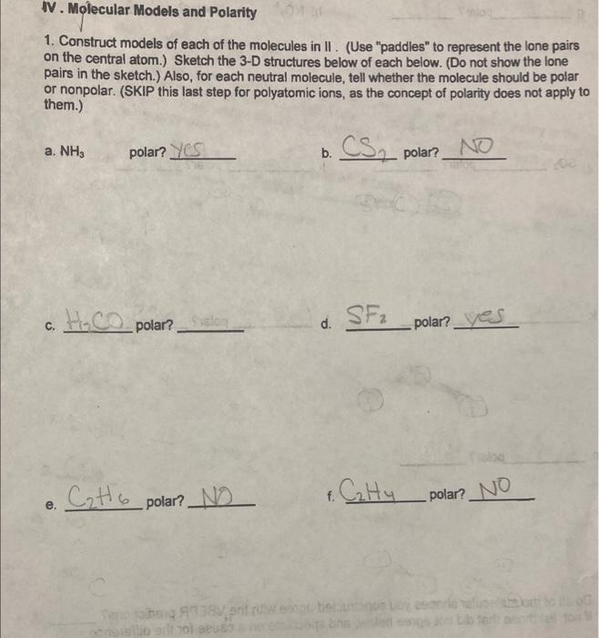 1. Construct models of each of the molecules in II. | Chegg.com