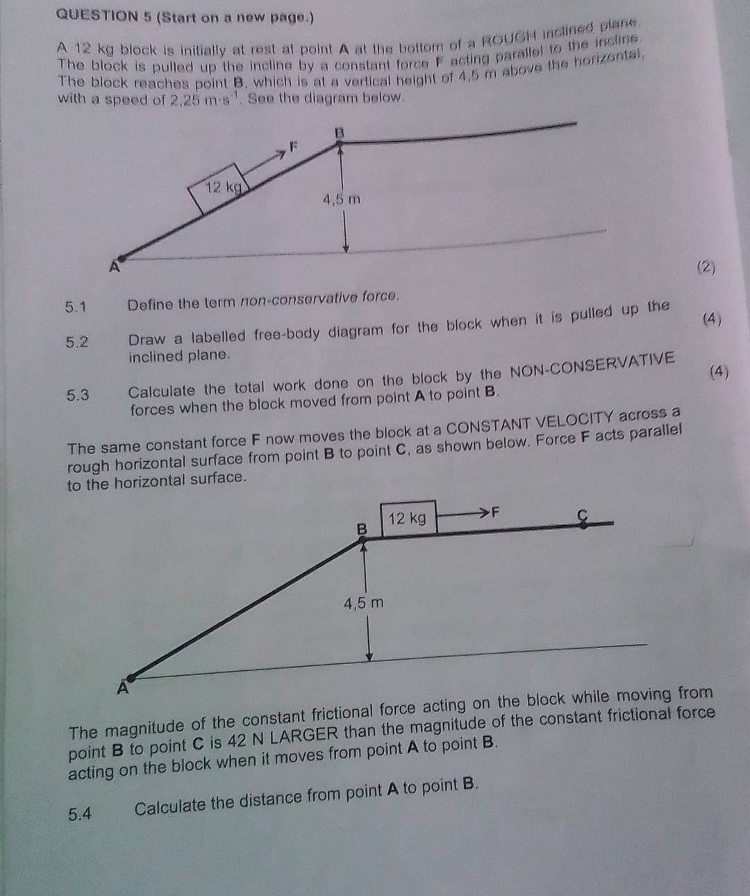 Solved QUESTION 5 (Start on a new page.) A 12 kg block is | Chegg.com
