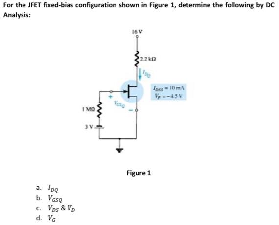 Solved For the JFET fixed-bias configuration shown in Figure | Chegg.com