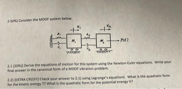 Solved 2-50%) Consider the MDOF system below. +*2 + K H M, | Chegg.com