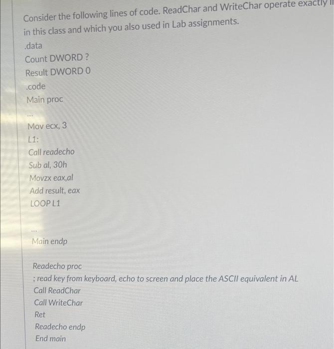 Solved Consider the following lines of code. ReadChar and | Chegg.com