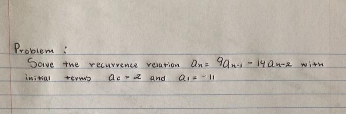 Solved Problem: Solve the recurrence relation | Chegg.com