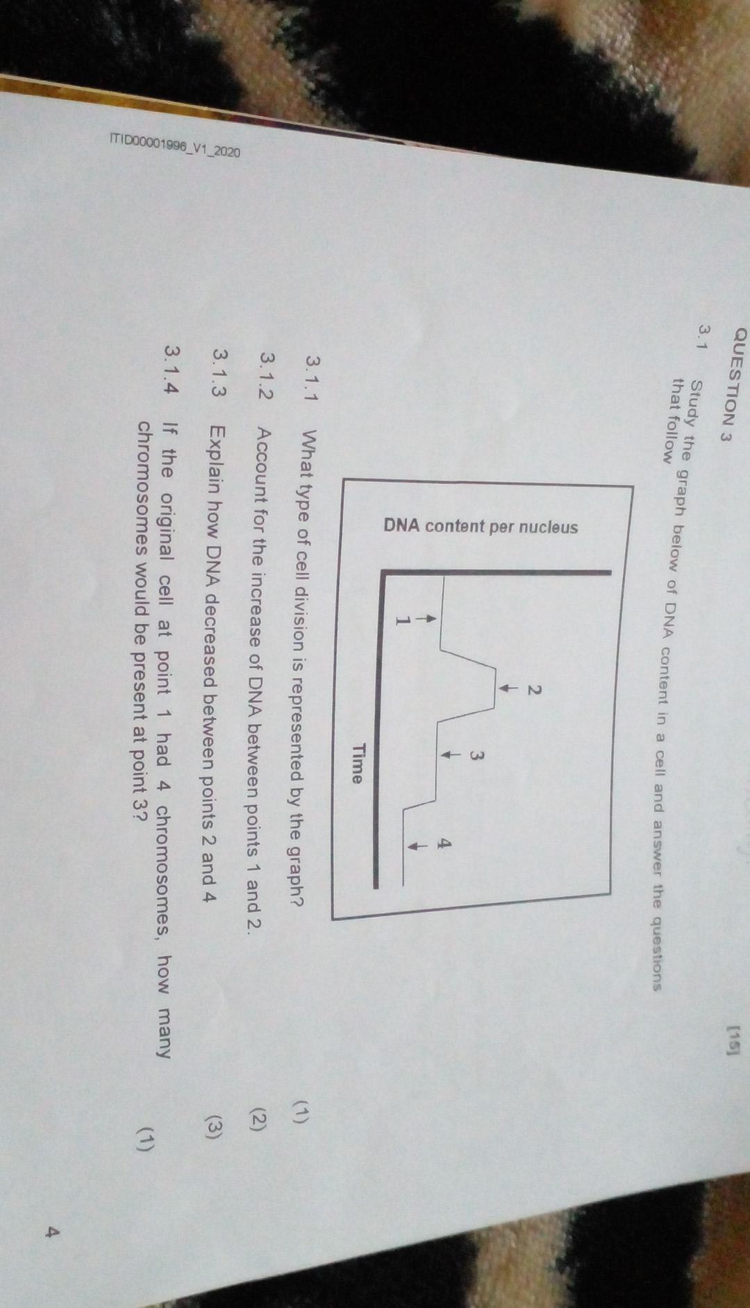 Solved 3.1 Study the graph below of DNA content in a cell | Chegg.com