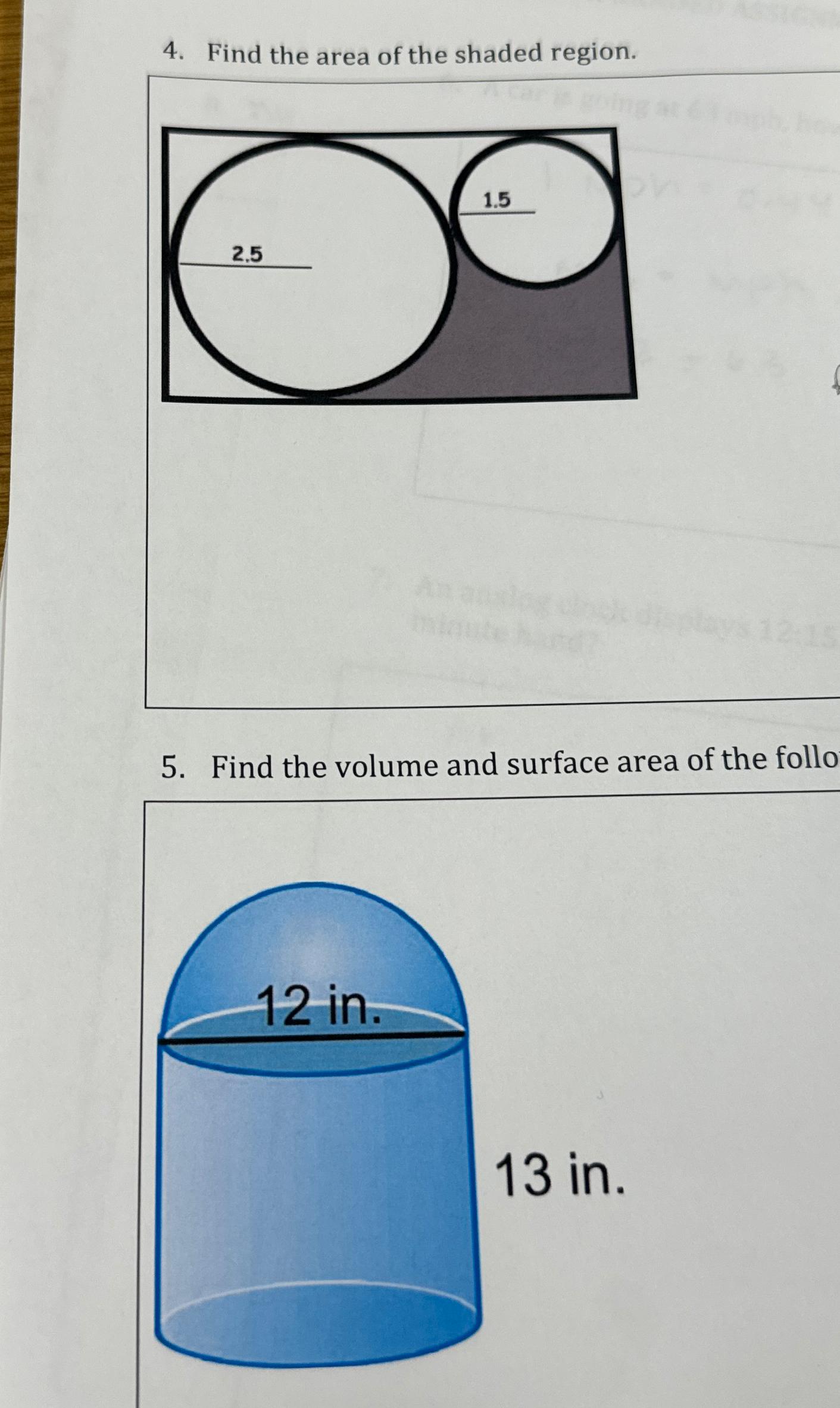 Solved Find the area of the shaded region.Find the volume | Chegg.com