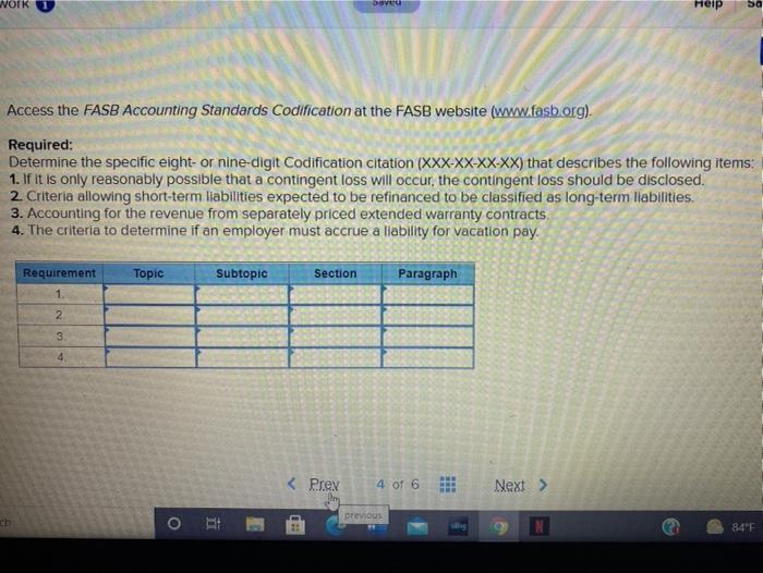 Solved WORK tu Help SG Access the FASB Accounting Standards | Chegg.com