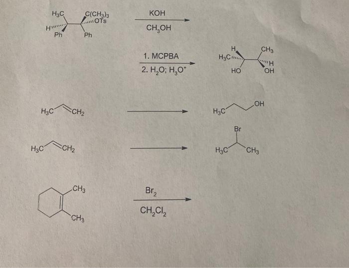 Solved H3C C(CH3)3 КОН nioTs CH,OH Ph Ph Н. нс CH3 1. MCPBA | Chegg.com