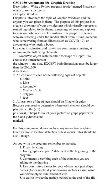 Solved Csci 130 Assignment 5 Graphic Drawing Description 