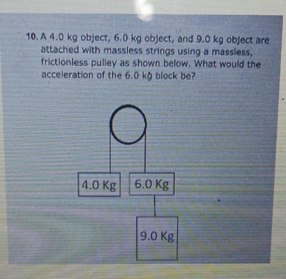 Solved 10 A4 0 Kg Object 6 0 Kg Object And 9 0 Kg Object