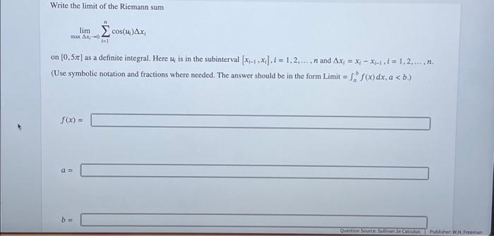Solved Write The Limit Of The Riemann Sum